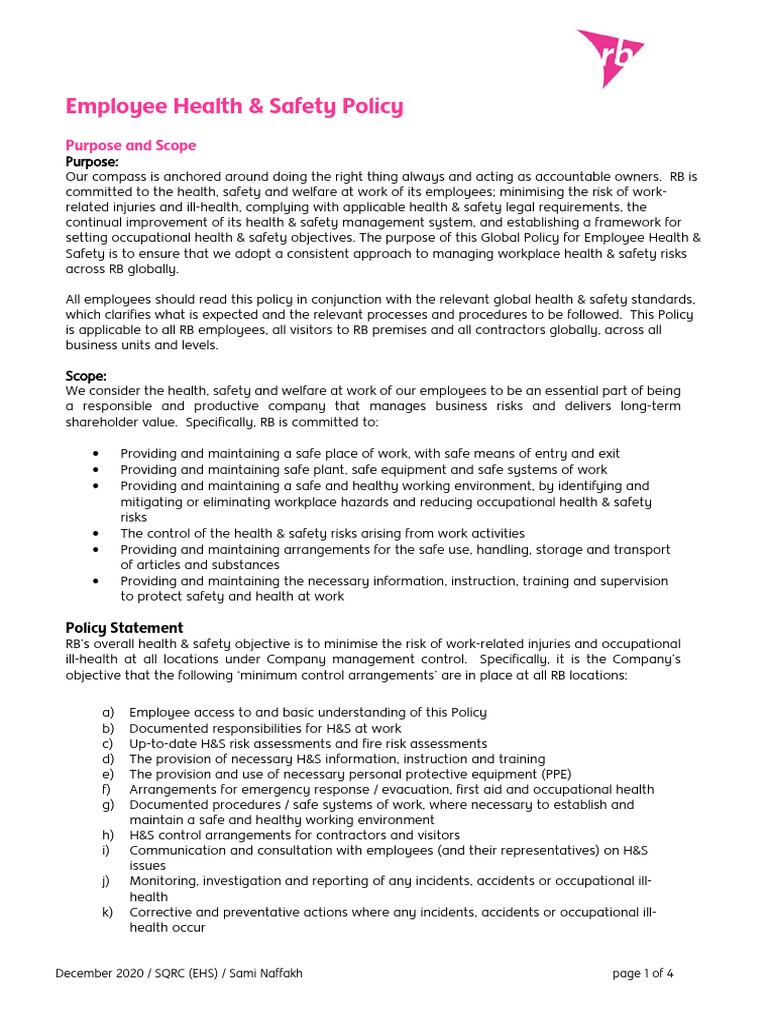 Employee Health and Safety | PDF | Occupational Safety And Health ...