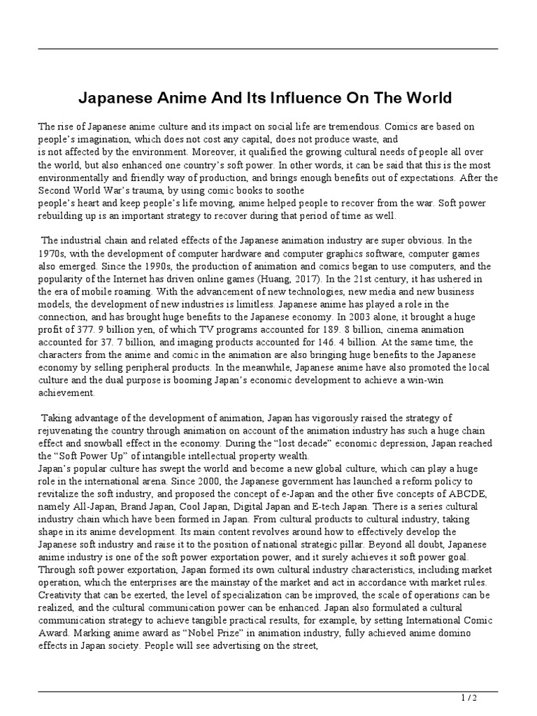 Japanese Anime's Global Cultural Impact | PDF | Japan | Anime