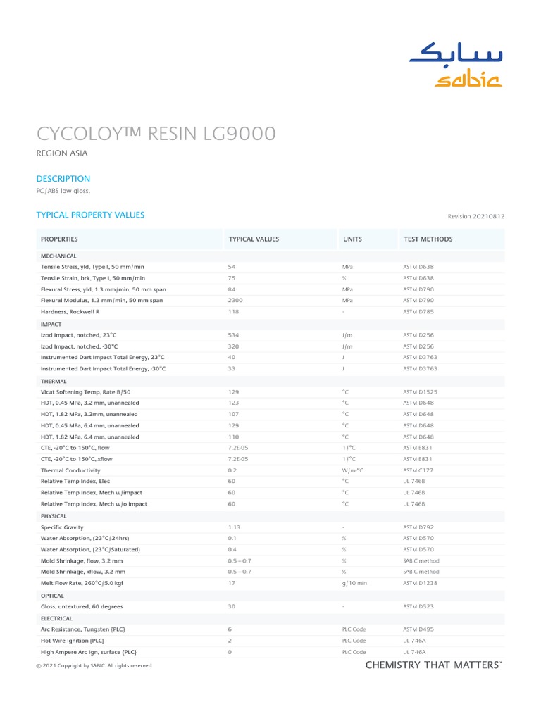 CYCOLOY™ Resin - LG9000 - Asia - Technical - Data - Sheet | PDF ...