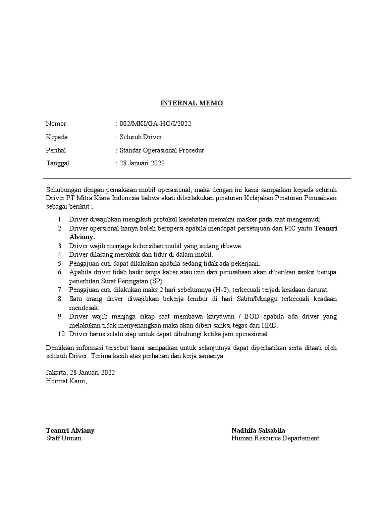 Internal Memo Driver | PDF | Bisnis