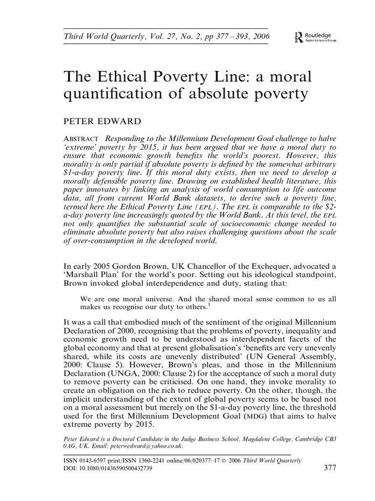 The Ethical Poverty Line: A Moral Quantification of Absolute Poverty ...