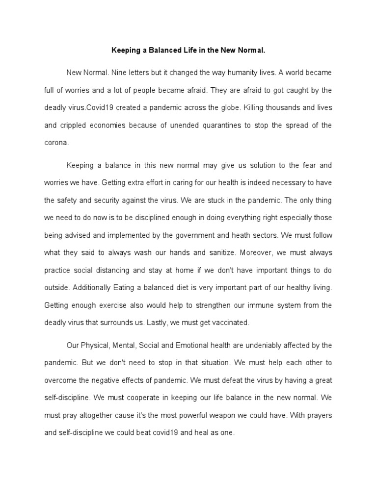 Keeping A Balanced Life in The New Normal | PDF | Self-Improvement ...