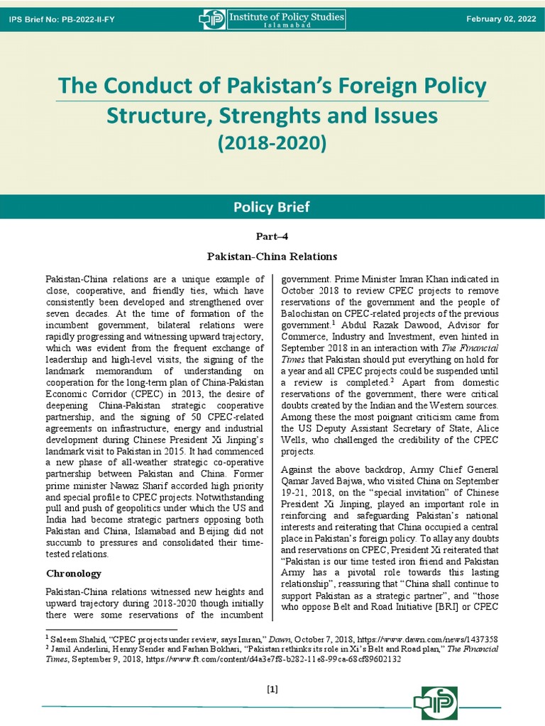 The Conduct of Pakistan's Foreign Policy (2018-20) - Pakistan-China ...