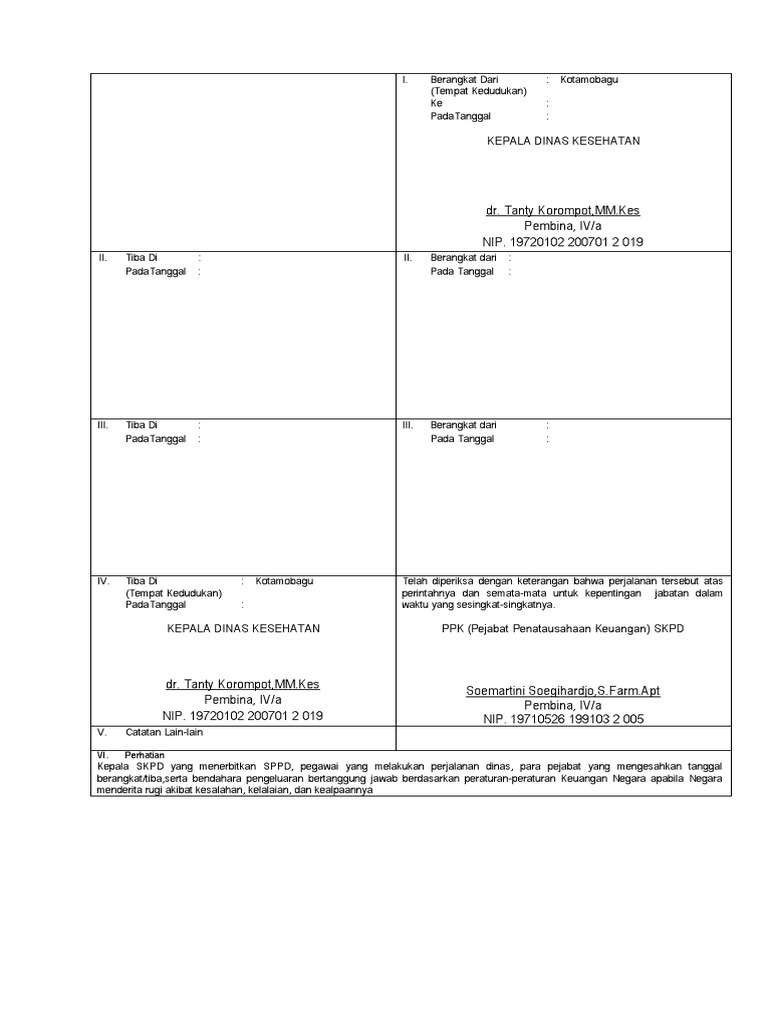 Contoh Format SPPD Perjalanan Dinas | PDF