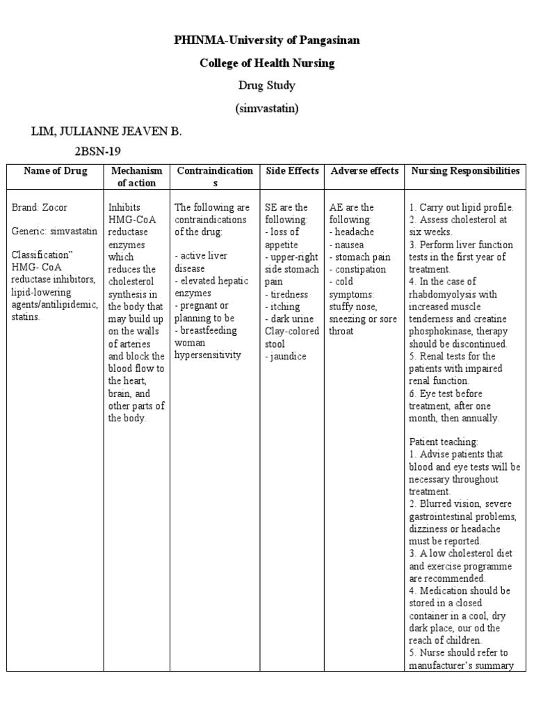 Drug Study (Simvastatin) | PDF | Medical Treatments | Pharmacology