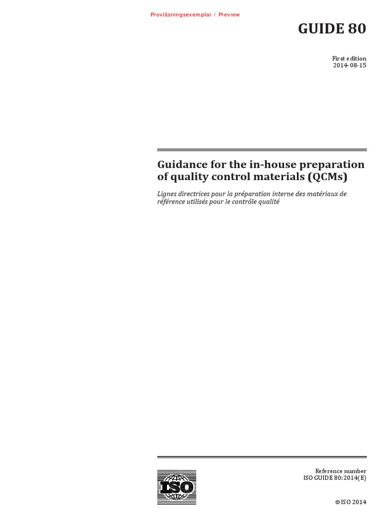 Guide 80: Guidance For The In-House Preparation of Quality Control Materials (QCMS) | PDF ...