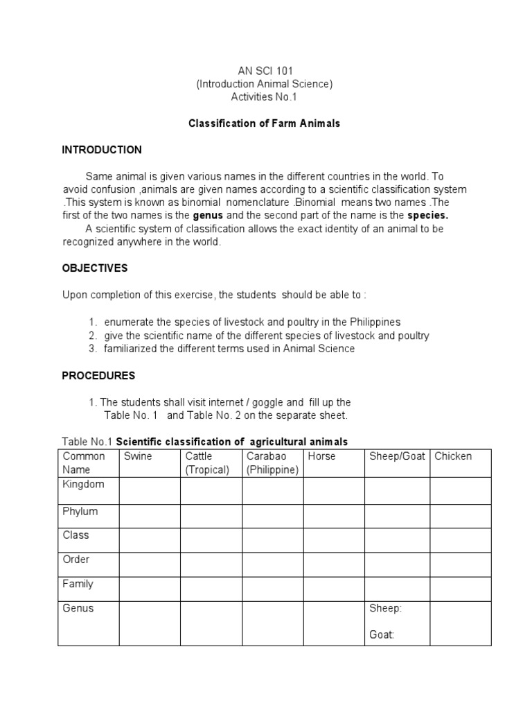 Classification of Farm Animals | PDF