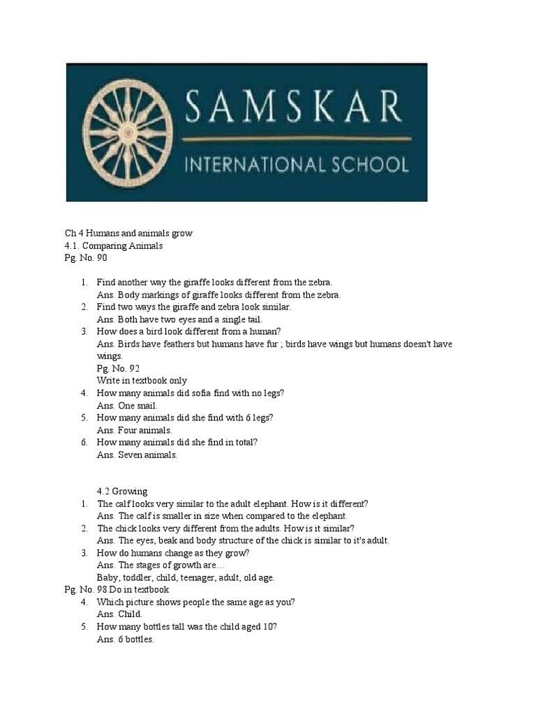 Grade 2 Notes CH 4 Humans and Animals Grow | PDF | Language Arts ...