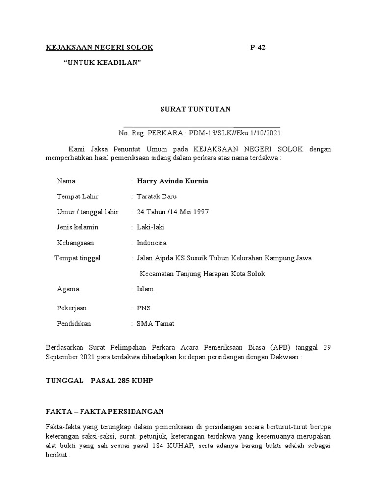 Requisitor Surat Tuntutan II Dikem Pidana-2 | PDF