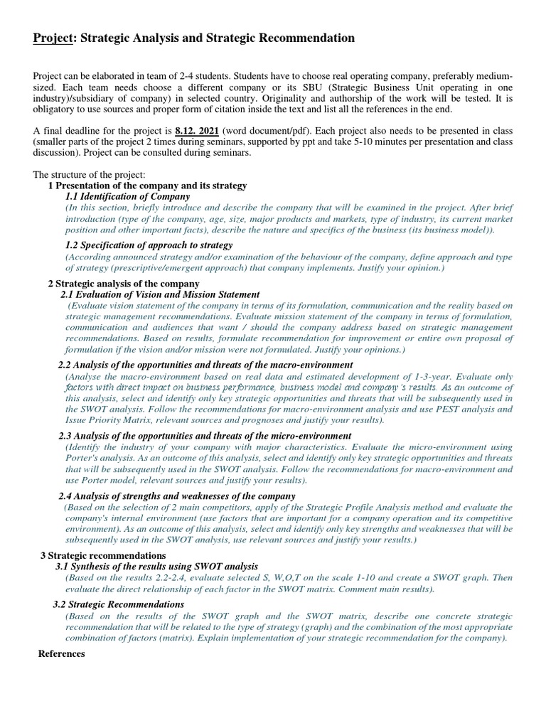 Project: Strategic Analysis and Strategic Recommendation | PDF | Swot ...