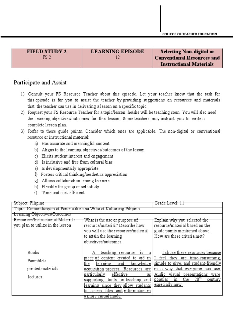 FS2 Episode 12 de Castro Angelica B. | PDF | Learning | Teachers