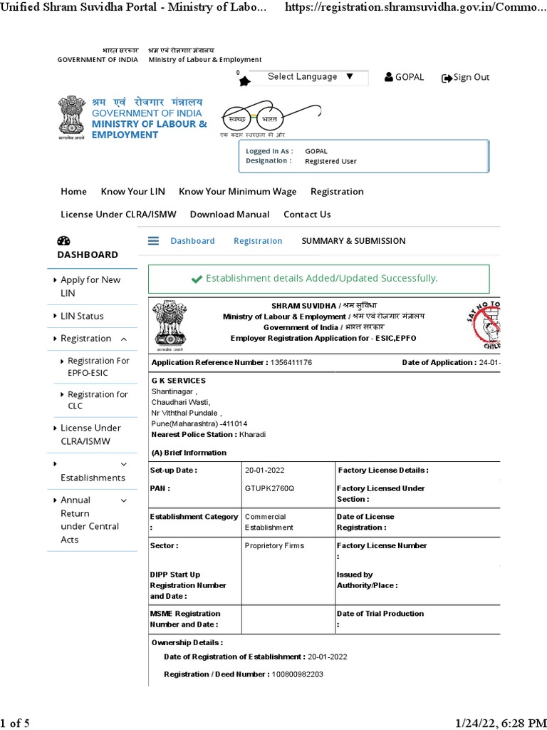 Unified Shram Suvidha Portal - Ministry of Labour and Employment | PDF ...