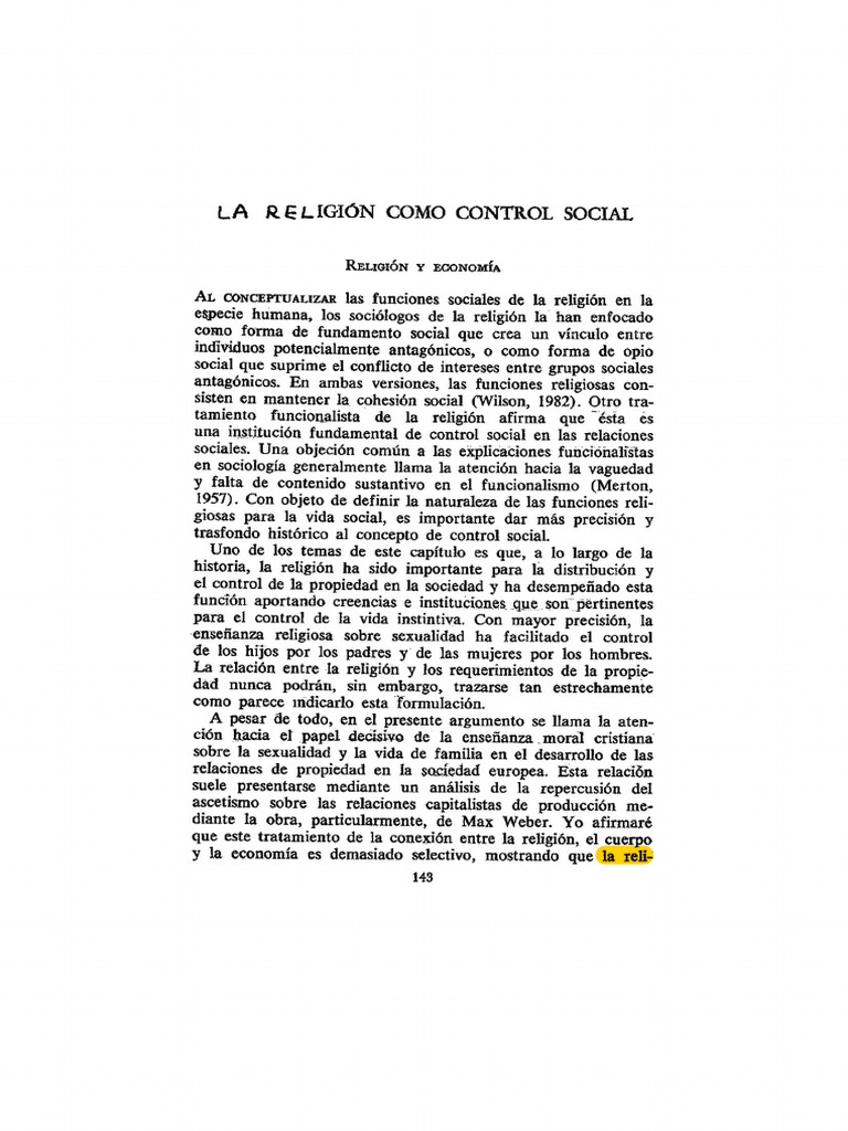 La Religion Como Control Social. Bryan Turner | PDF