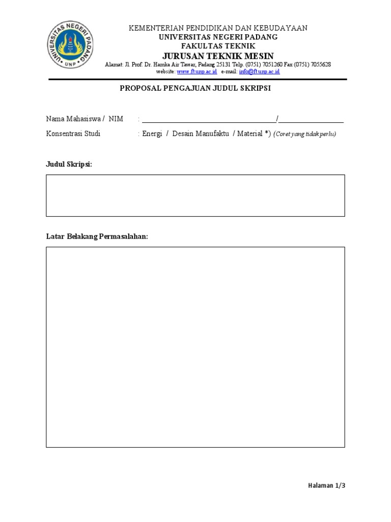 Template Proposal Skripsi S1 Teknik Mesin | PDF