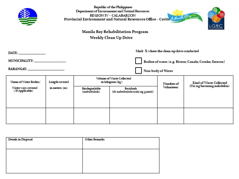 Weekly Clean Up Drive Form DENR | PDF