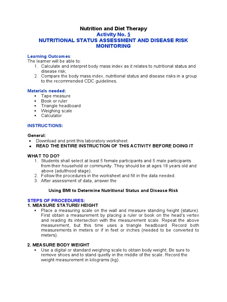 ACTIVITY 5 Nutritional Status Assessment | PDF | Body Mass Index | Obesity