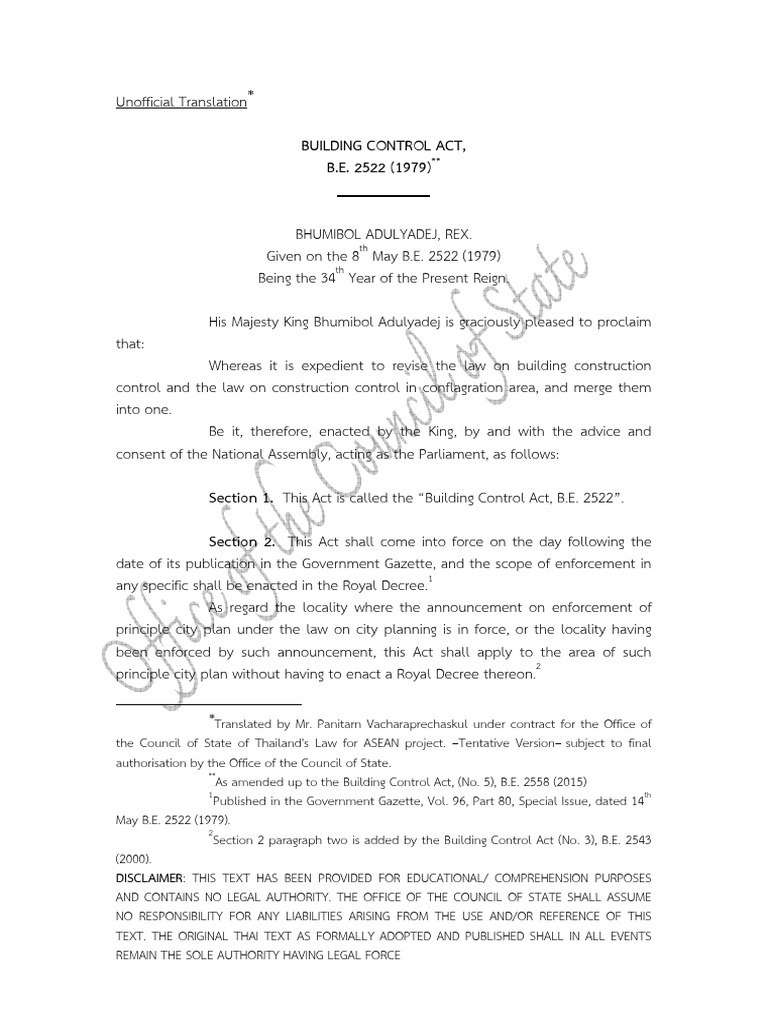 Building Control Act B.E. 2522 Overview | PDF | Repeal | Attorney General