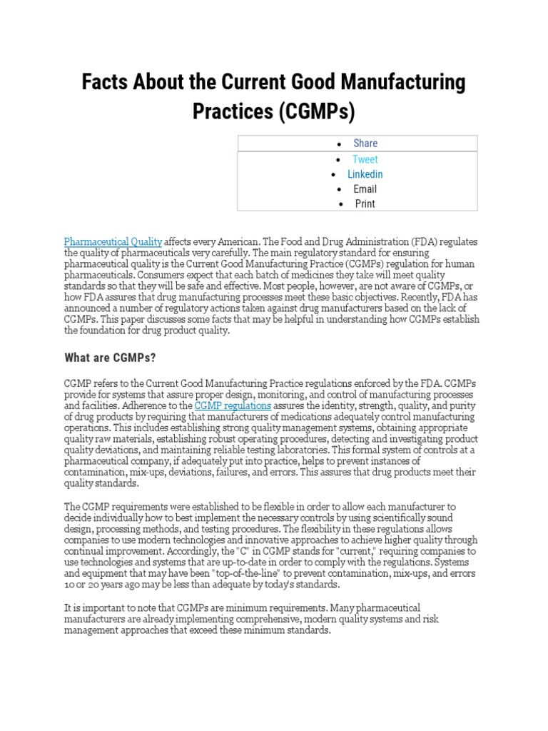 Facts About The Current Good Manufacturing Practices | PDF | Food And ...