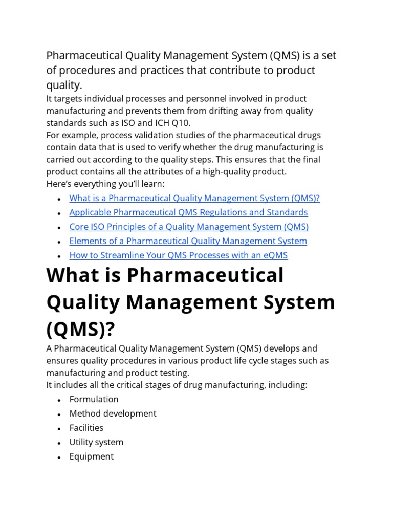 Pharmaceutical Quality Management System | PDF | Quality Management ...