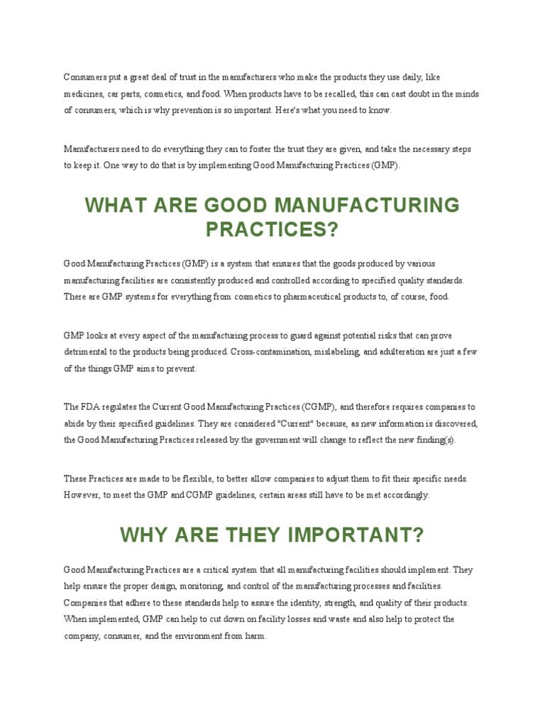 Importance of Good Manufacturing Practices | PDF | Business | Safety