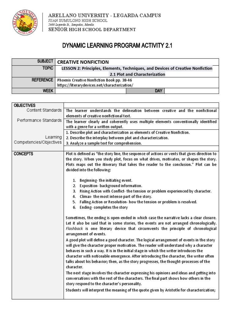 Dynamic Learning Program Activity 2.1: Creative Nonfiction | Download ...