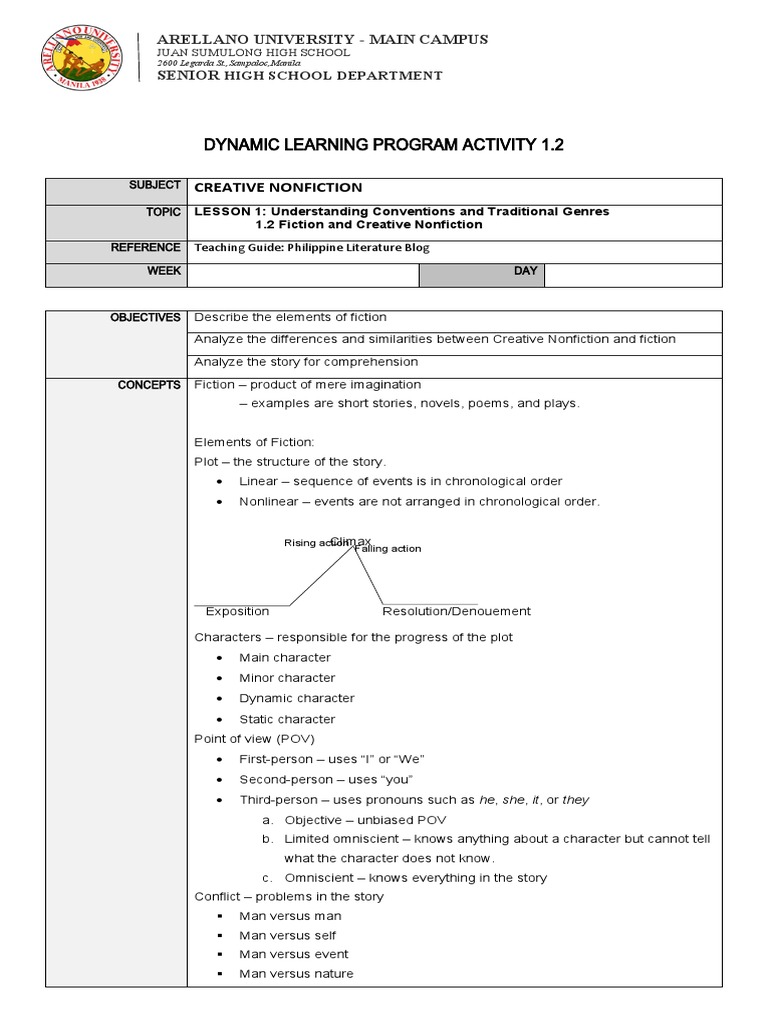 Dynamic Learning Program Activity 1.2: Creative Nonfiction | PDF ...