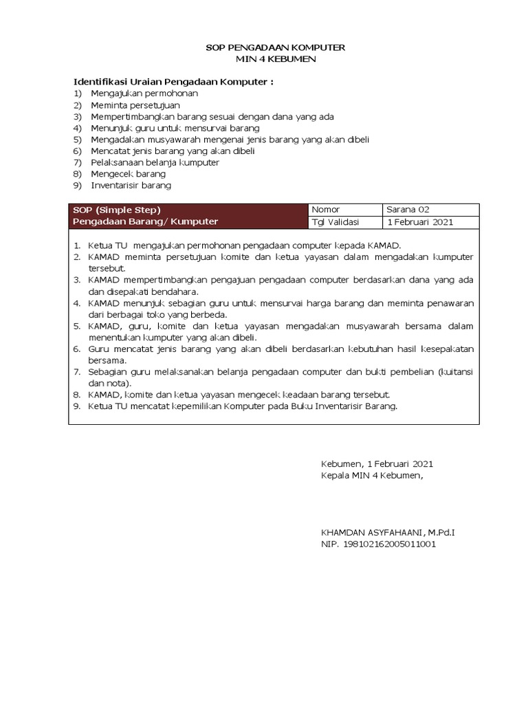 Sop Pengadaan Komputer | PDF