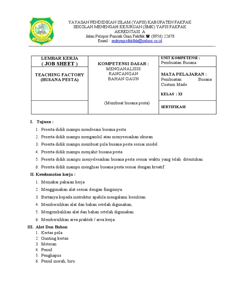 Rancangan Bahan Busana Pesta | PDF