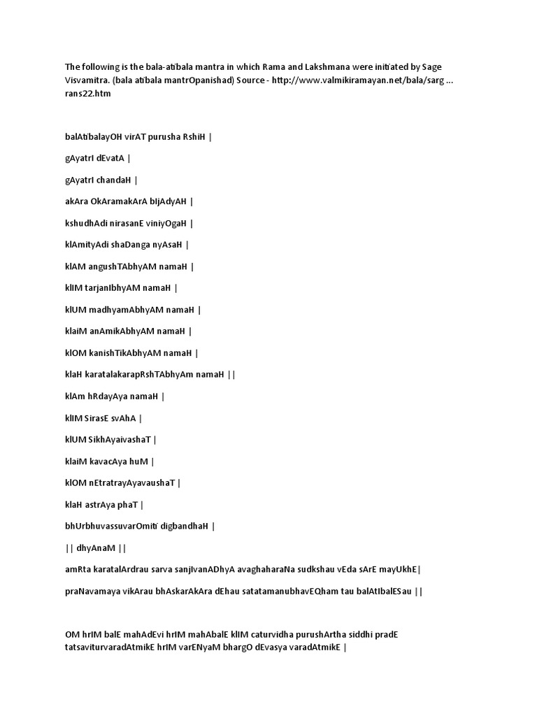 Bala Atibala Mantra | PDF | Hindu Texts | Hindu Iconography