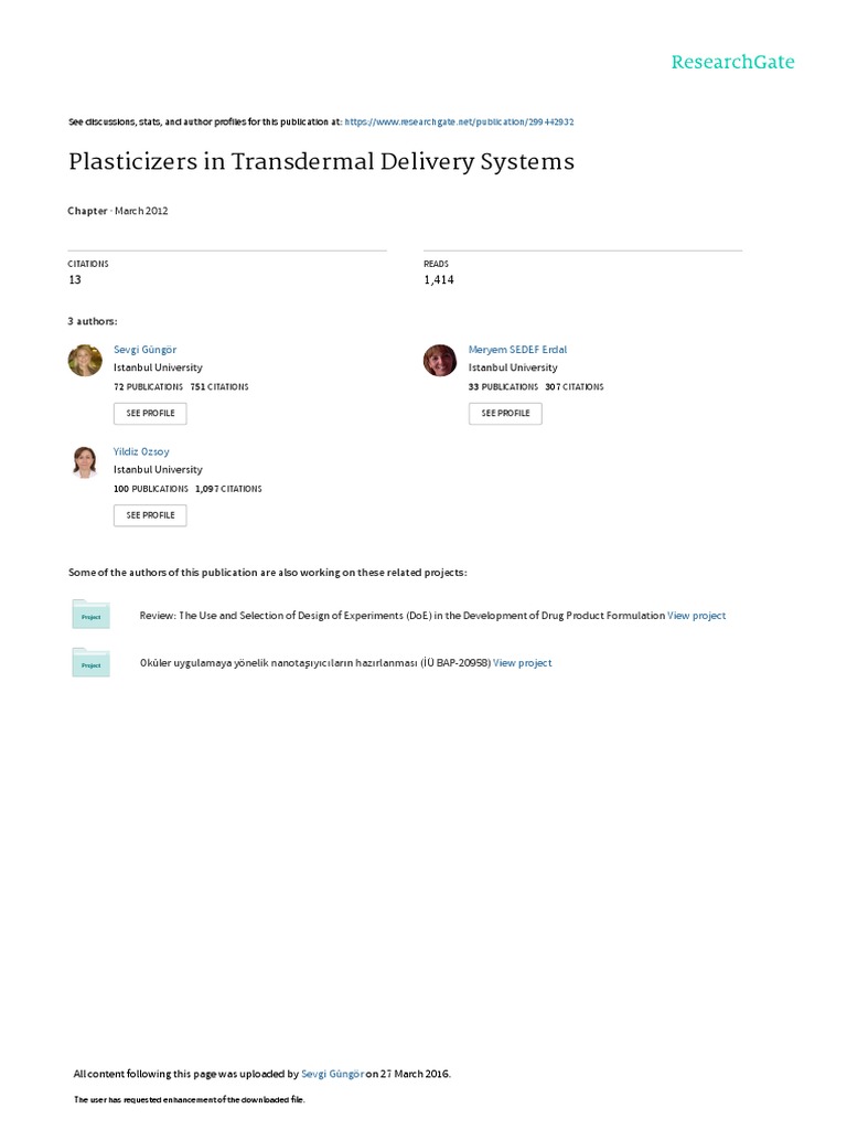 Plasticizers in Transdermal Systems | PDF | Polymers | Pharmaceutical ...