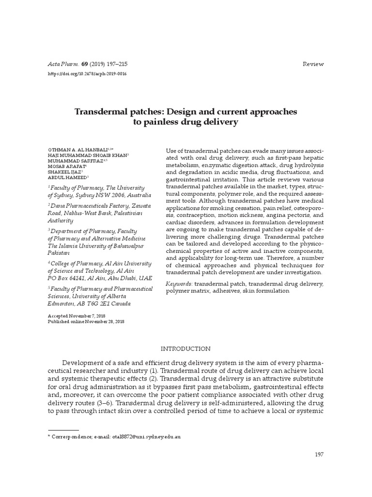Transdermal Patches - Design and Current Approaches To Painless Drug ...