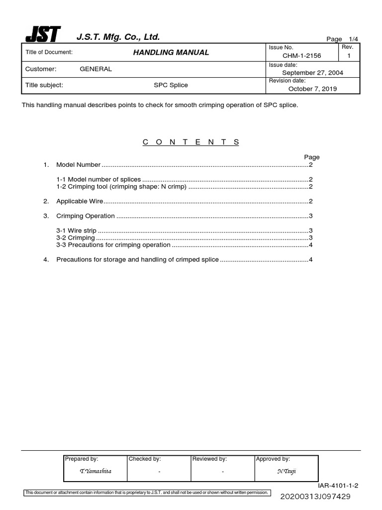 Handling Manual CHM-1-2156 - For SPC Splice | PDF | Wire | Electrical ...