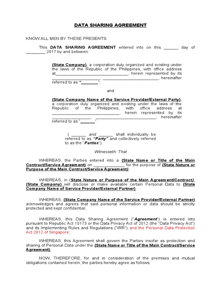 Data Sharing Agreement | PDF | Indemnity | Breach Of Contract