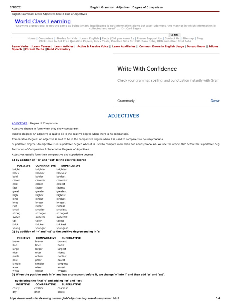 English Grammar - Adjectives - Degree of Comparison | PDF | Adjective ...