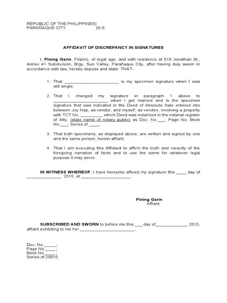 Affidavit Discrepancy in Signature | PDF