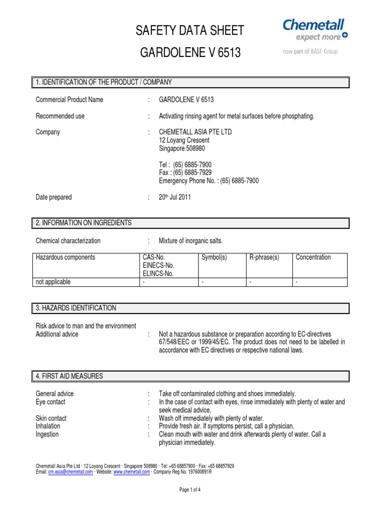Gardolene V 6513 - SDS | PDF | Personal Protective Equipment | Water