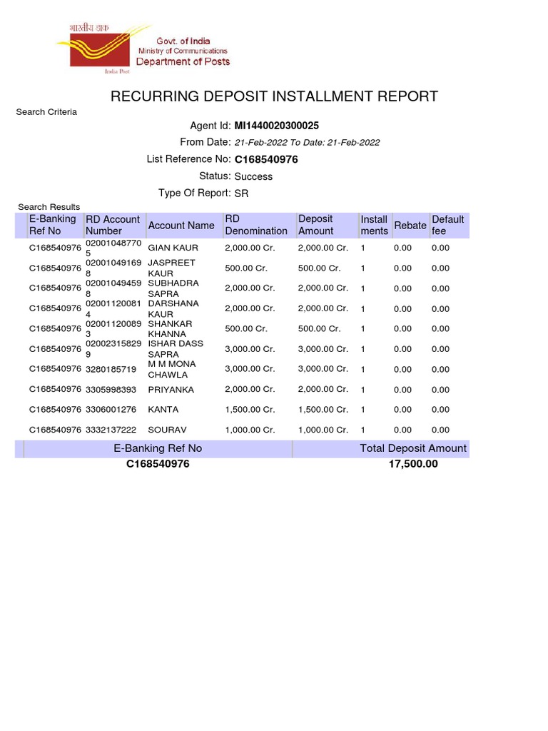 Recurring Deposit Installment Summary | PDF