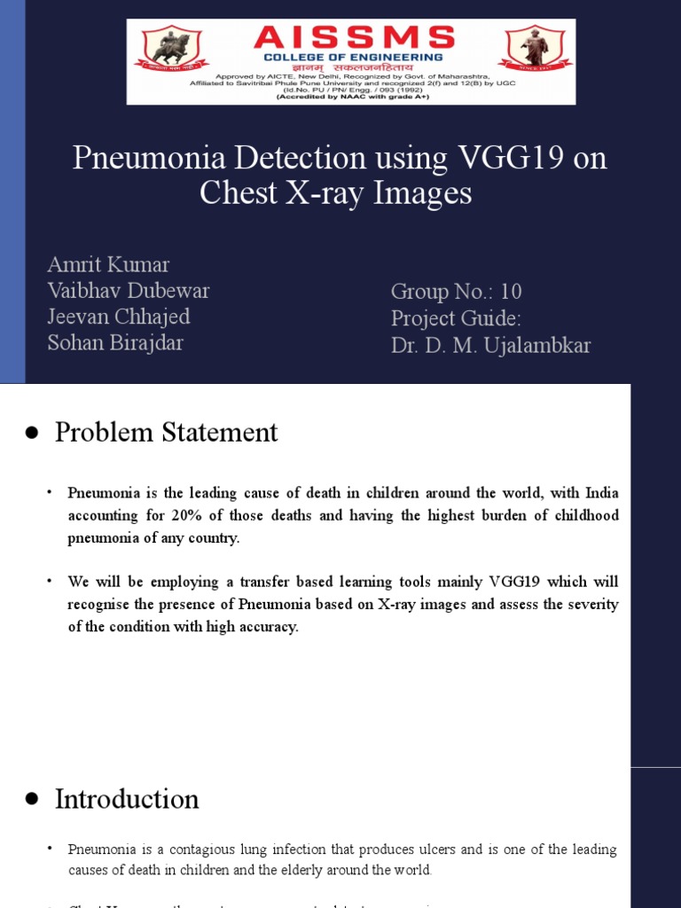 Pneumonia Detection Using VGG19 (Group No. 10) | PDF | Deep Learning | Artificial Intelligence