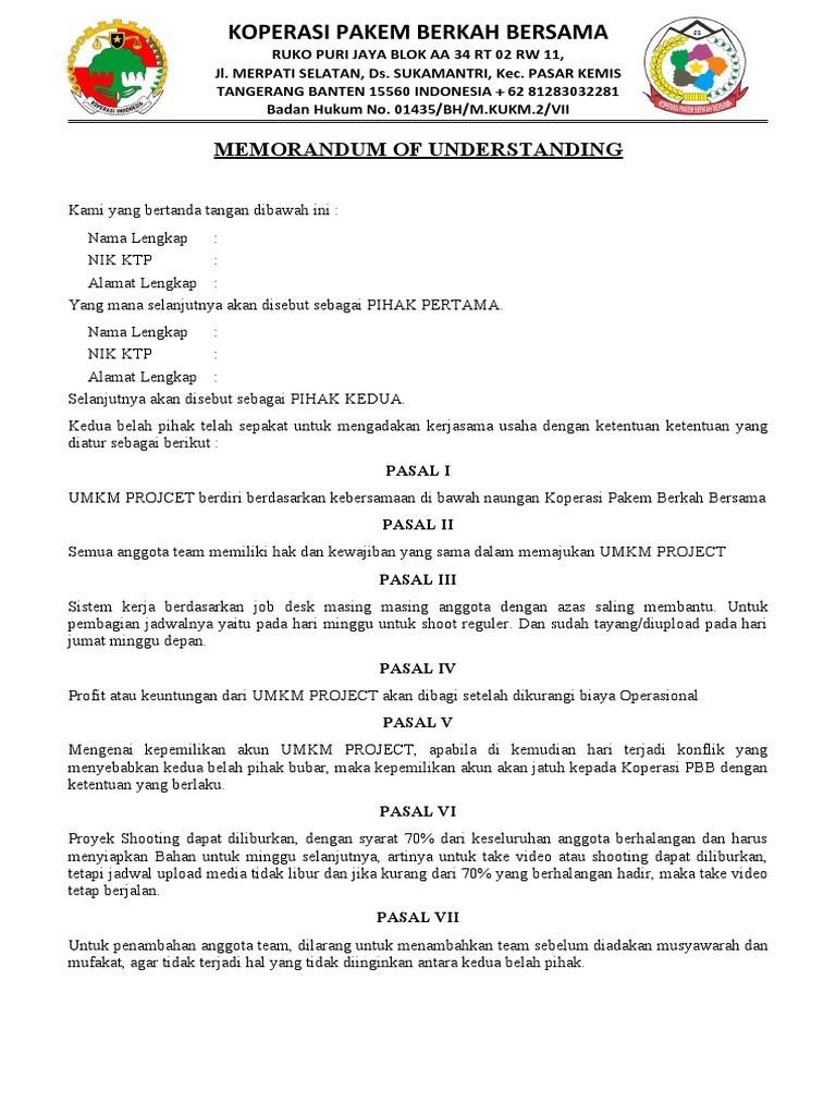 Mou Kerjasama Umkm Project | PDF