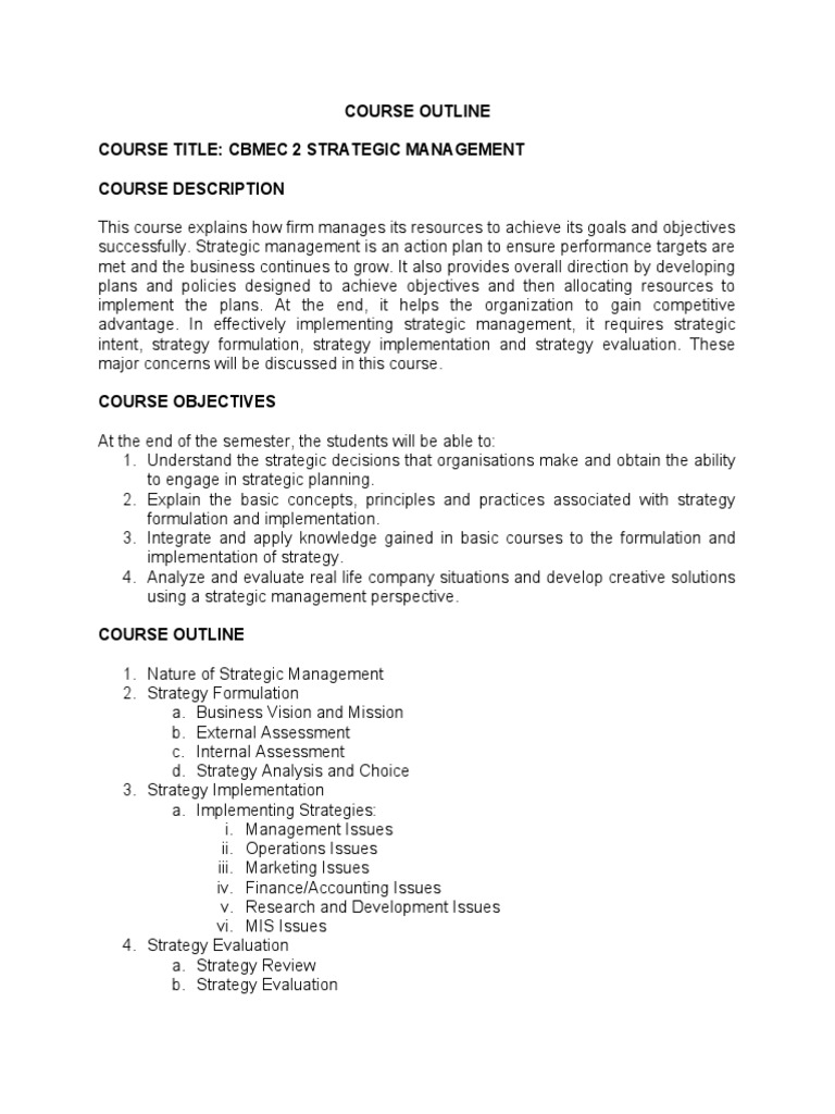 CBMEC 2 Strategic Management Outline | PDF | Strategic Management ...
