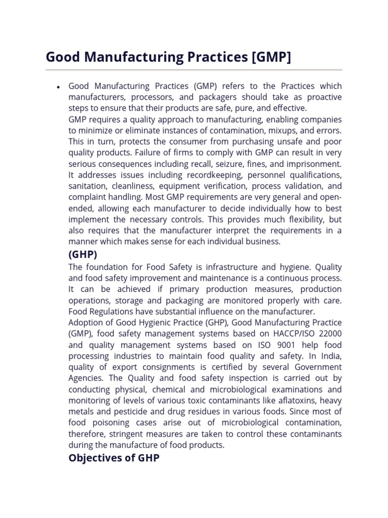 Good Manufacturing Practices (GMP) | PDF | Food Safety | Foods