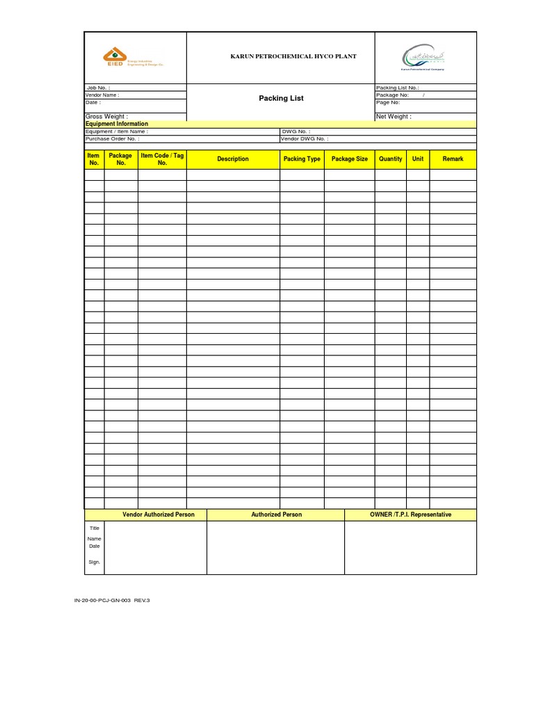 Packing List: Gross Weight: Net Weight | PDF
