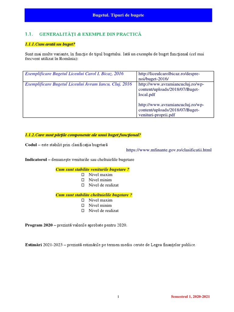2.1.S.Buget - Tipuri de Bugete - de Postat | PDF