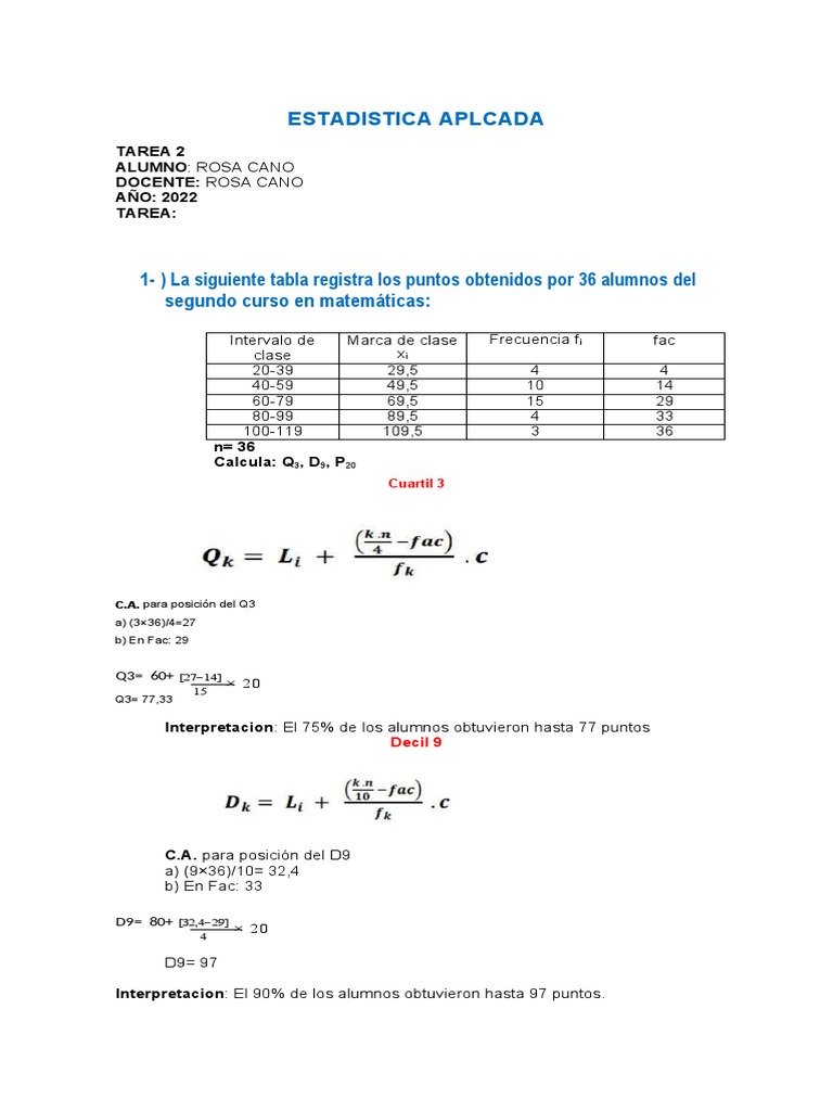 Tarea 2 Estadistica Aplicada | PDF | Cuantil | Matemáticas