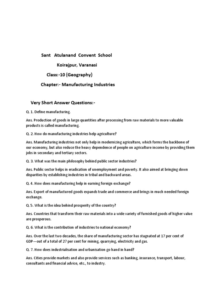 Sant Atulanand Convent School Koirajpur, Varanasi Class:-10 (Geography ...