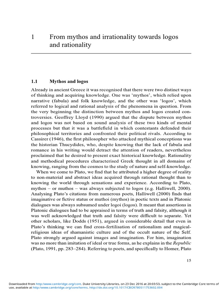 From Mythos to Logos: A Philosophical Journey | PDF | Thought | Plato