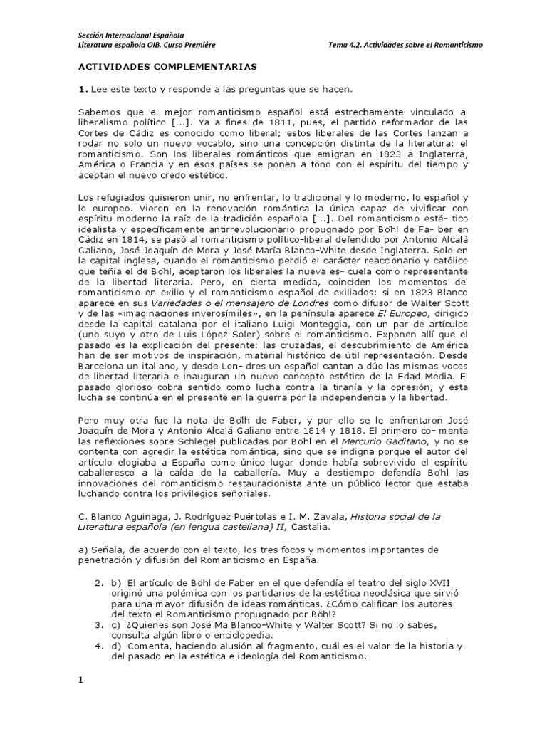 Tema 4.2. Actividades Sobre El Romanticismo 2 | PDF | Romanticismo ...