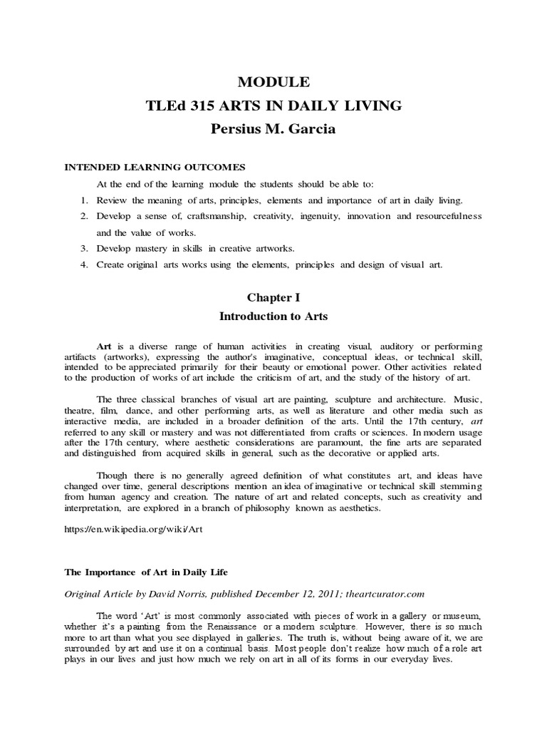 Arts in Daily Living Module Persius | PDF | Drawing | Shape