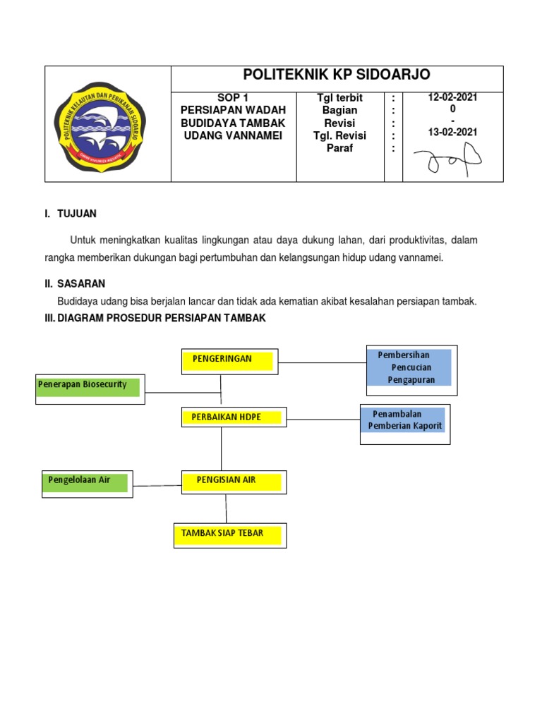 Contoh SOP.1. Persiapan Tambak Udang | PDF Contoh SOP.1. Persiapan Tambak Udang | PDF