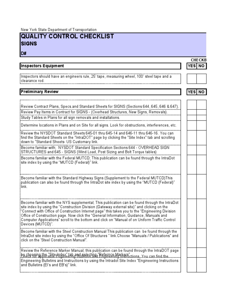 Quality Control Checklist: Signs | PDF | Screw | Computing